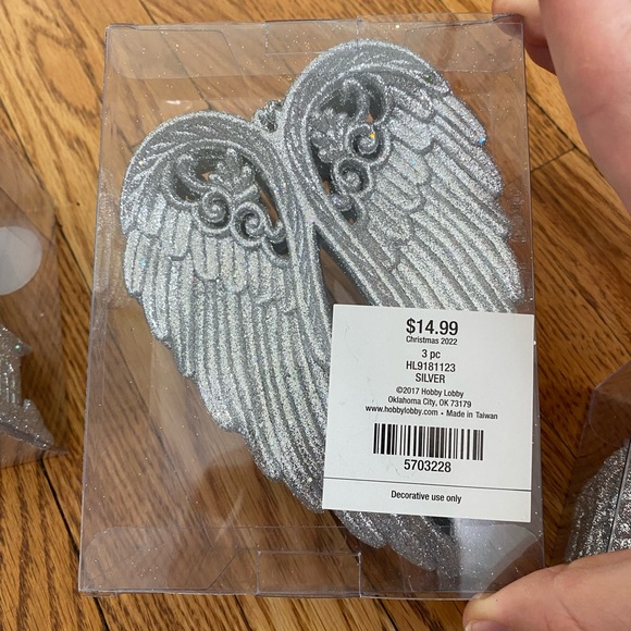 Hobby Lobby | Holiday | 6 Silver Glitter Angel Wings Ornaments | Poshmark